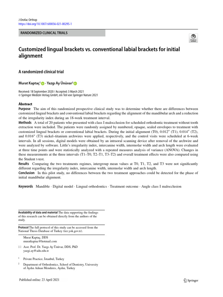 Compare Initial Alignment Customized Lingual Vs Conventional Labial ...