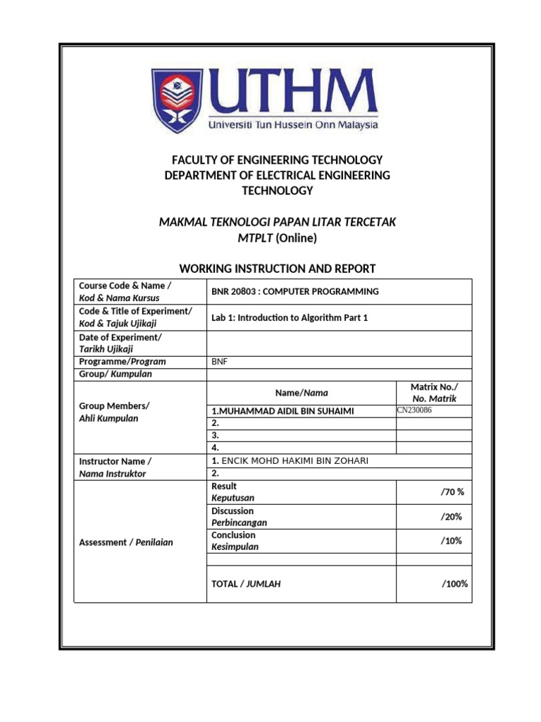 Lab1 Introduction To Algorithm Part1!1!20232024 | PDF | Input/Output | Computer Program