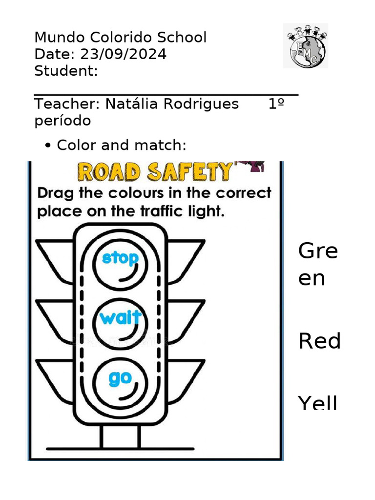 TRAFFIC LIGHTS - English Exercise 23.09 1º Período | PDF