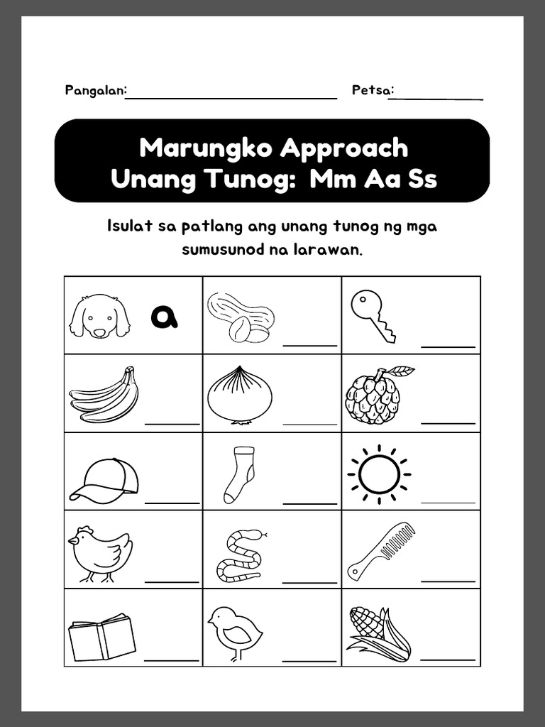Black and White Monochrome Printable Marungko Tagalog Worksheet ...