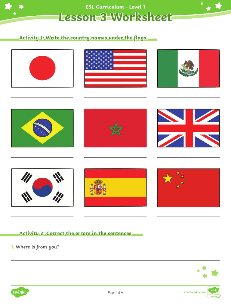 countries e nacionalities - folha de exercício | PDF