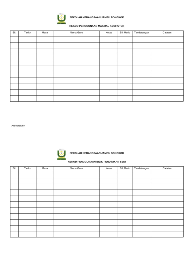 PK 03 1 Rekod Penggunaan Bilik Khas | PDF