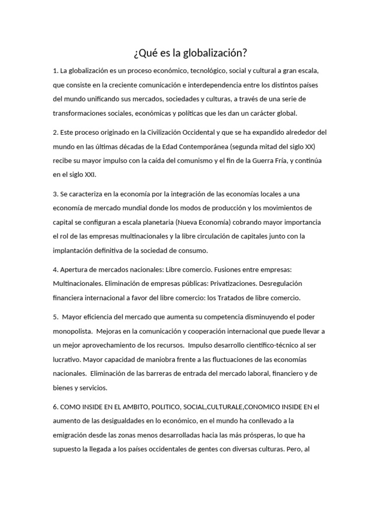 Qué Es La Globalización | PDF | Globalización | Economias