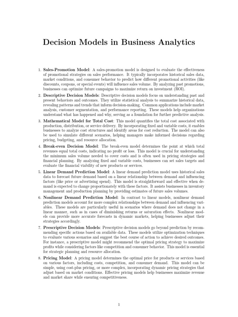 Decision Models Pdf Pricing Demand