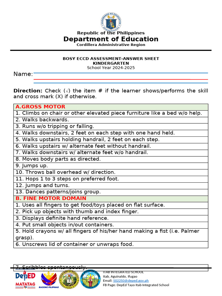 ECCD-Assessment-Answer-Sheet | PDF | Sibling | Object (Grammar)