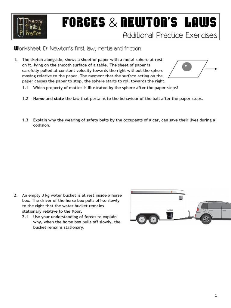 FIV Forces Practice Exercises Worksheet D 2024 With Working Spaces | PDF | Force | Friction