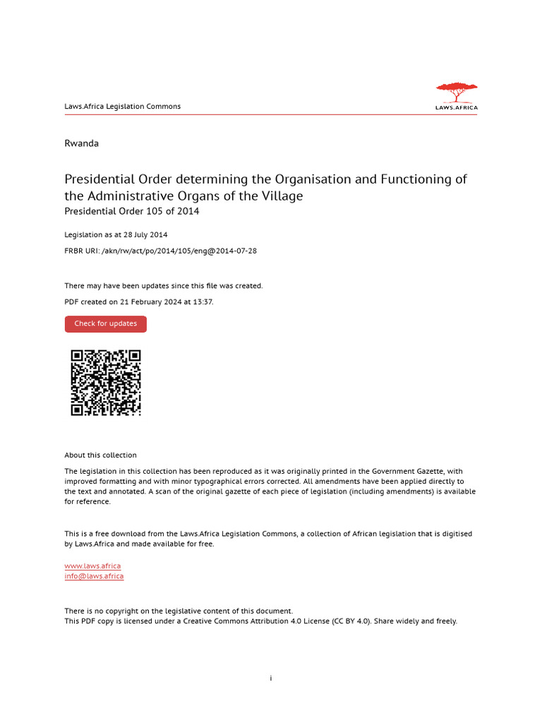 Presidential Order Determining the Organisation and Functioning of the Administrative Organs of ...