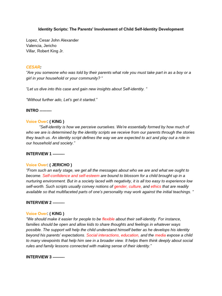 Identity Scripts The Parents' Involvement of Child Self-Identity ...