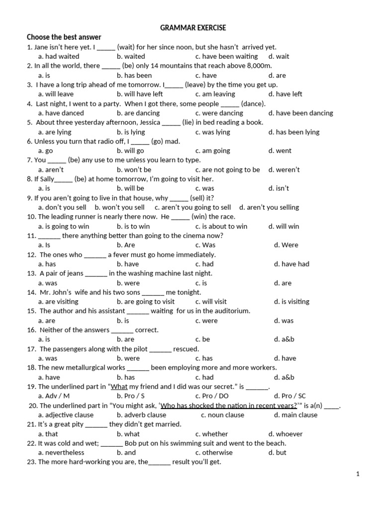 Grammar Exercise | PDF | Subject (Grammar) | Clause