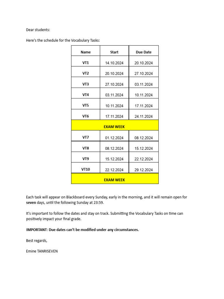 Vocabulary Tasks Announcement | PDF