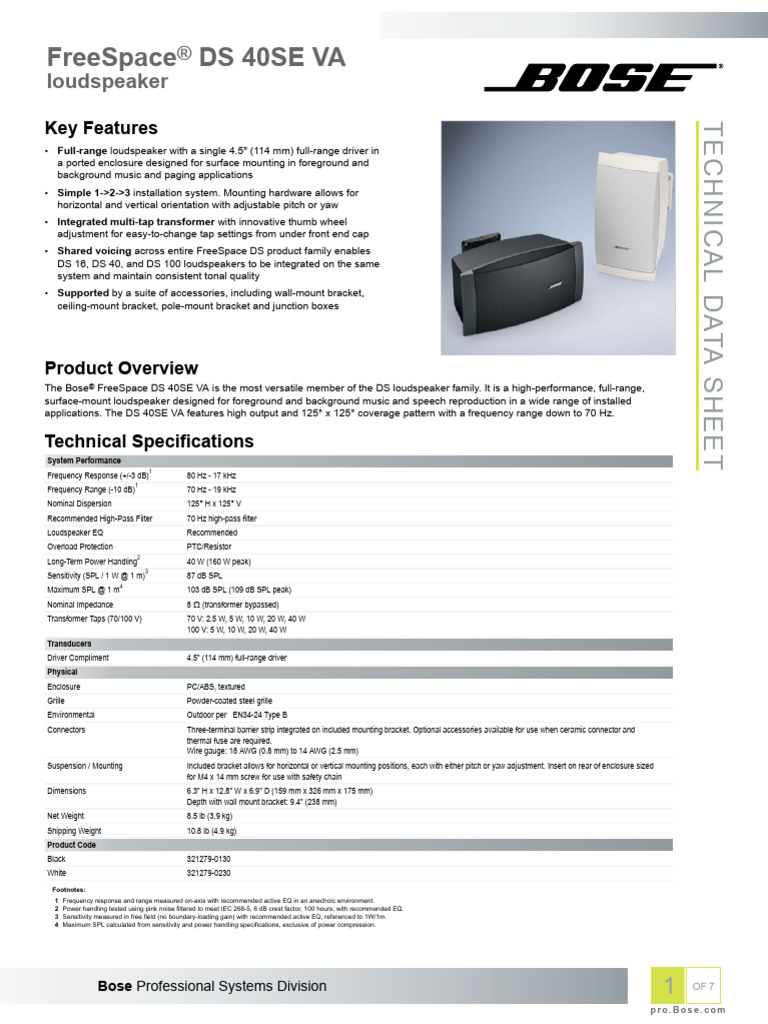 Datasheet Freespace Ds 40se | PDF | Loudspeaker | Electrical Engineering