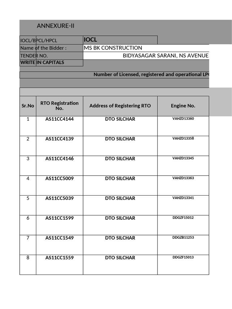 Annexure II Tt Details | PDF | Land Transport | Transport