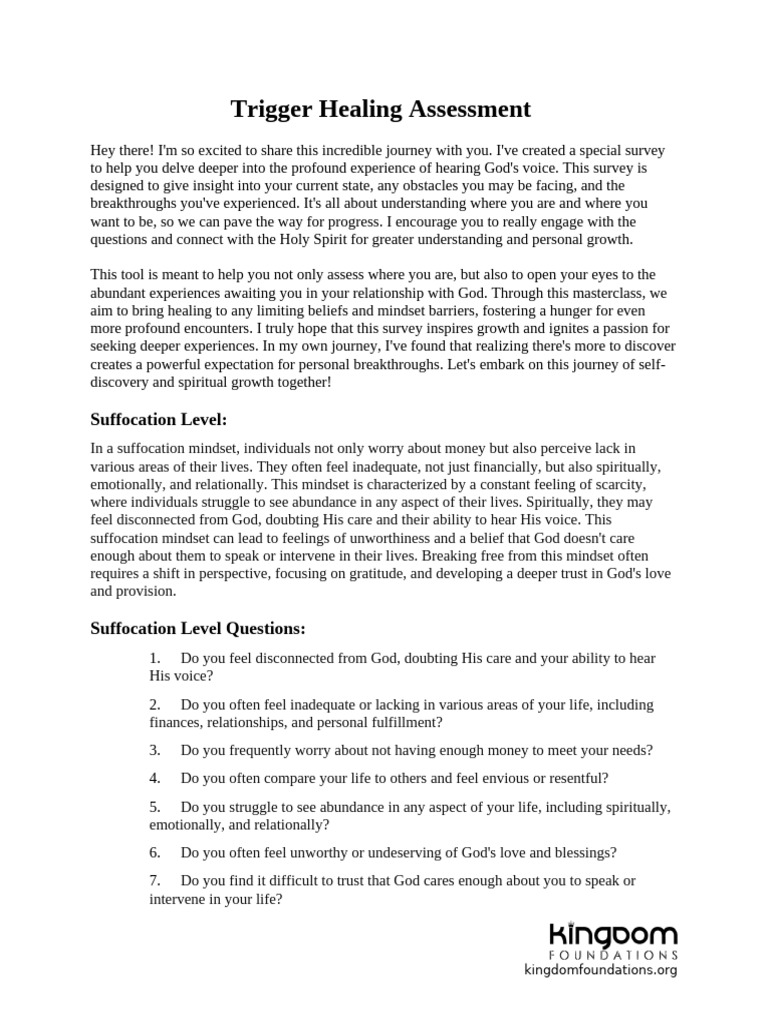 Trigger Healing Assessment | PDF | Fear | Self Esteem