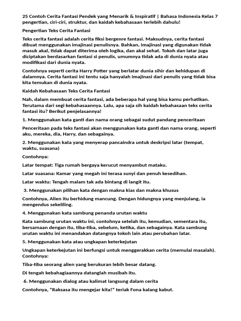 25 Contoh Cerita Fantasi Pendek Yang Menarik | PDF
