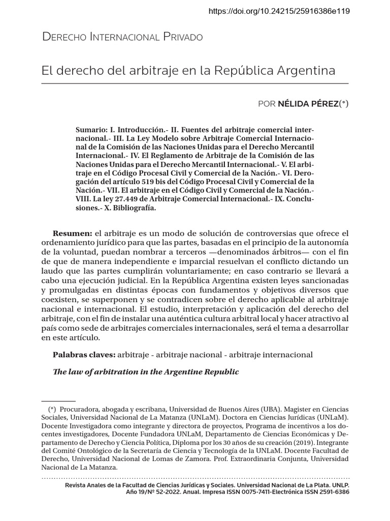 14 - Nélida Pérez - El Derecho Del Arbitraje en La República Argentina - UNLP Anales 52 | PDF ...