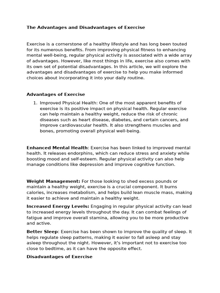 The Advantages and Disadvantages of Exercise | PDF | Sleep | Physical Fitness