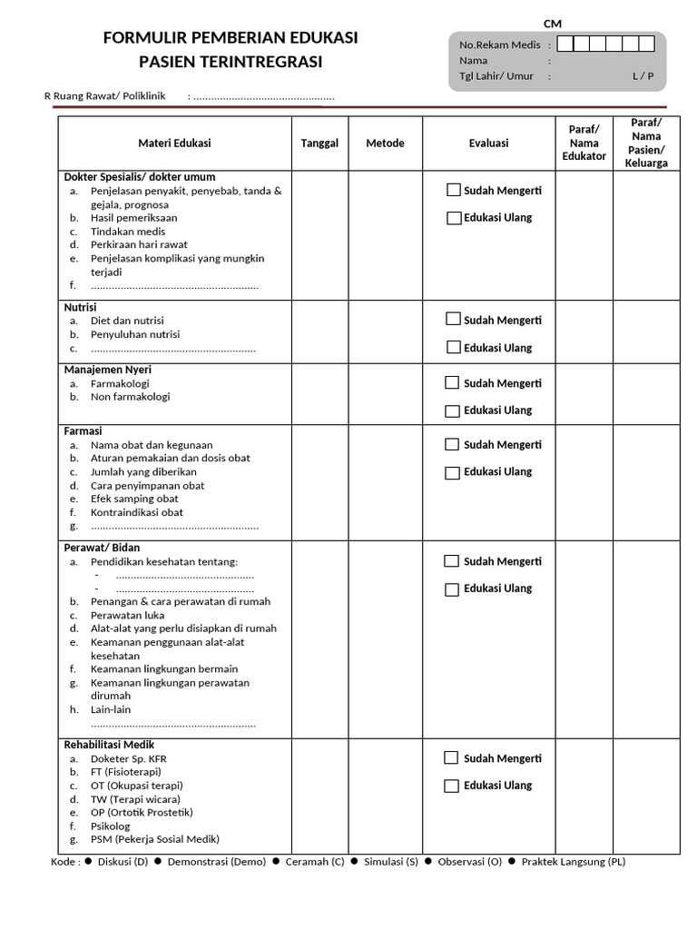 Formulir Edukasi Pasien Terintegrasi | PDF