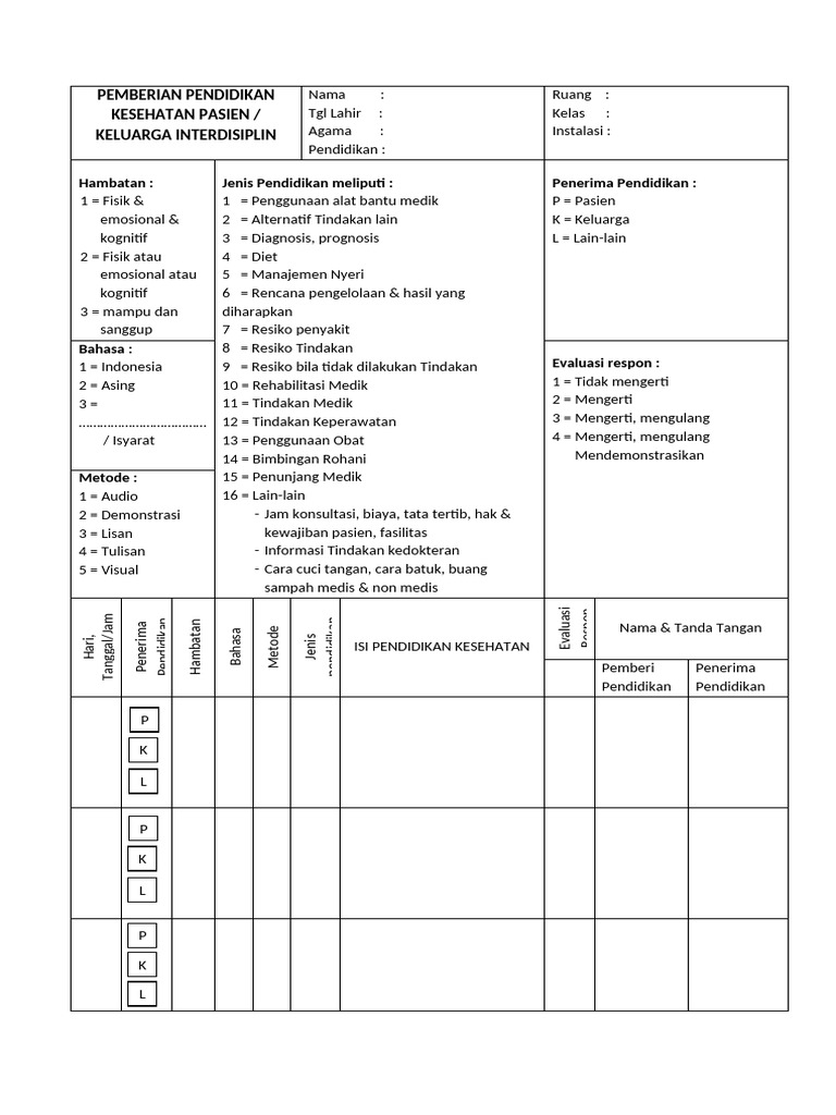 Form Pemberian Pendidikan Kesehatan Pasien | PDF