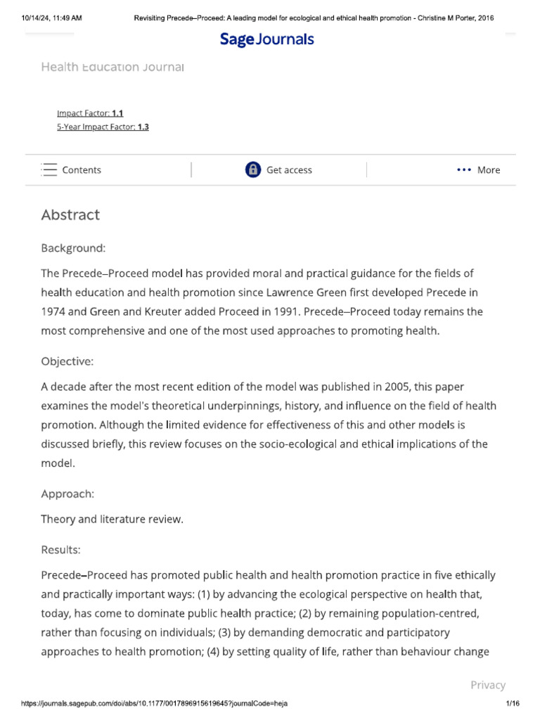 PRECEDE PROCEED MODEL HEALTH PROMOTION | PDF