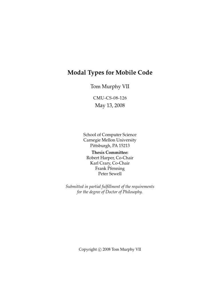 Modal Types For Mobile Code | PDF | Grid Computing | World Wide Web