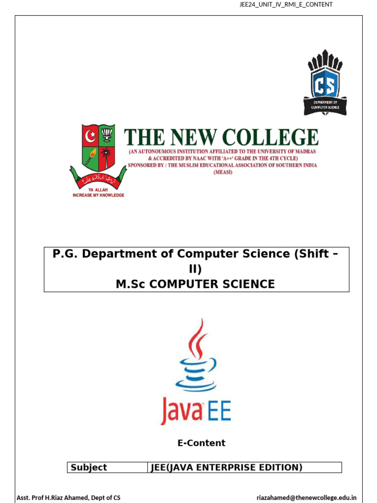 JEE24 E Content Unit IV RMI | PDF | Java (Programming Language) | Interface (Computing)