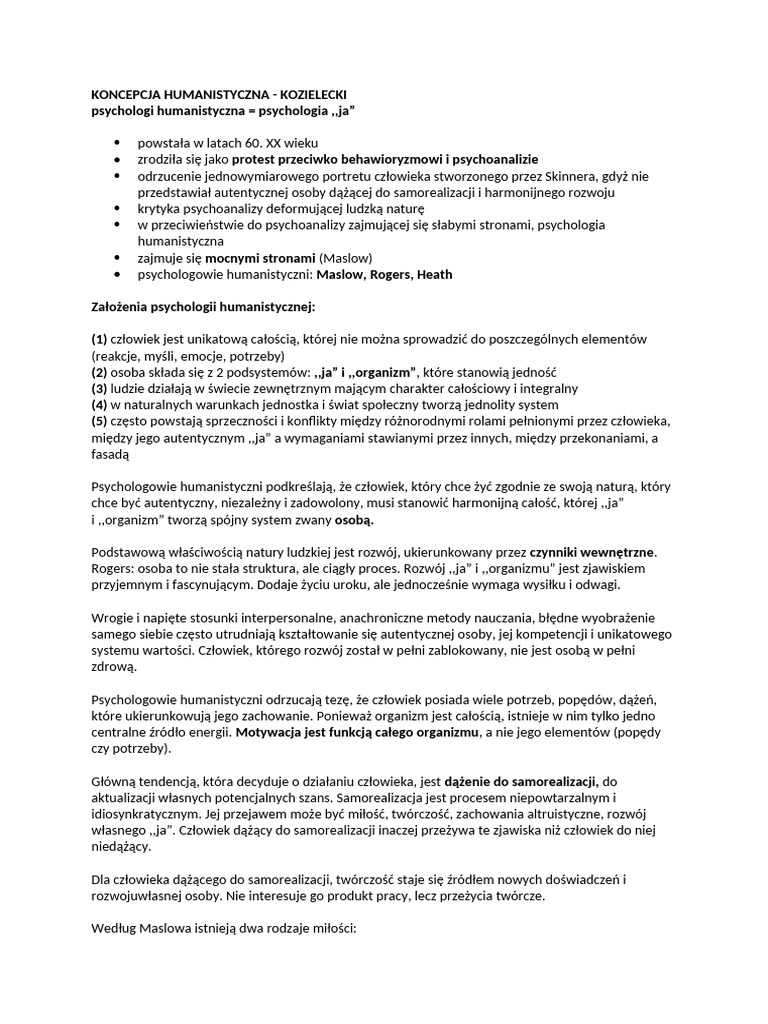 Koncepcja Humanistyczna | PDF