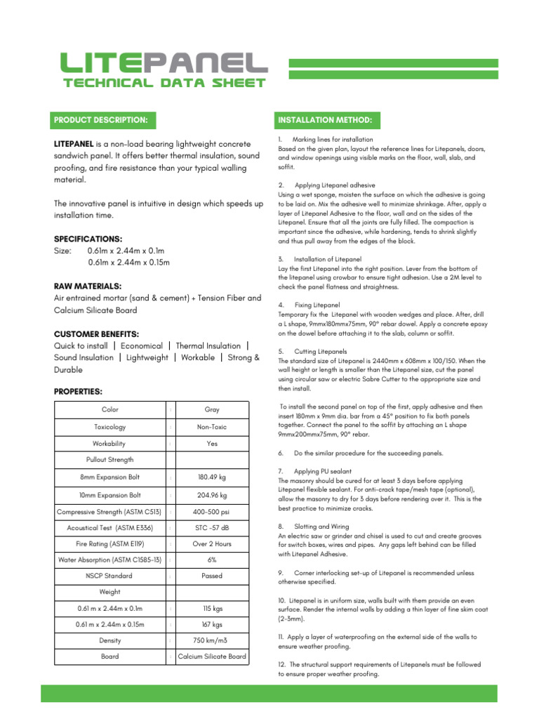 LITEPANEL (TDS, Connection Details & Test Reports) | PDF | Concrete ...