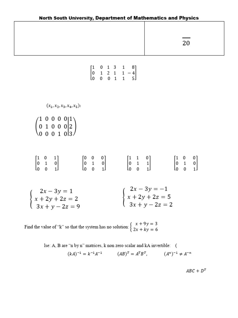 Quiz-Chapter1 | PDF | Matrix (Mathematics) | Operator Theory
