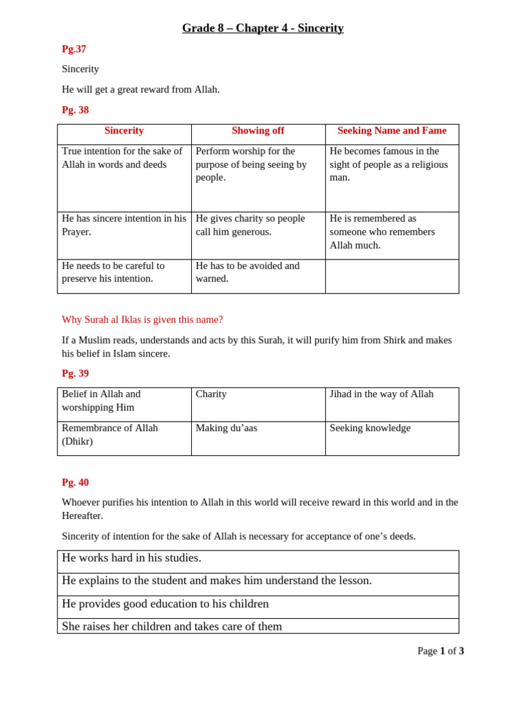 Grade 8 Answer Key - Sincerity | PDF | Abrahamic Religions | Religious Belief And Doctrine