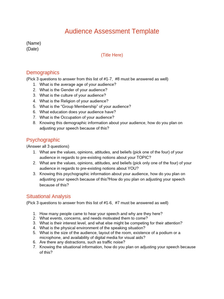 Audience Assessment Template | PDF | Science & Mathematics