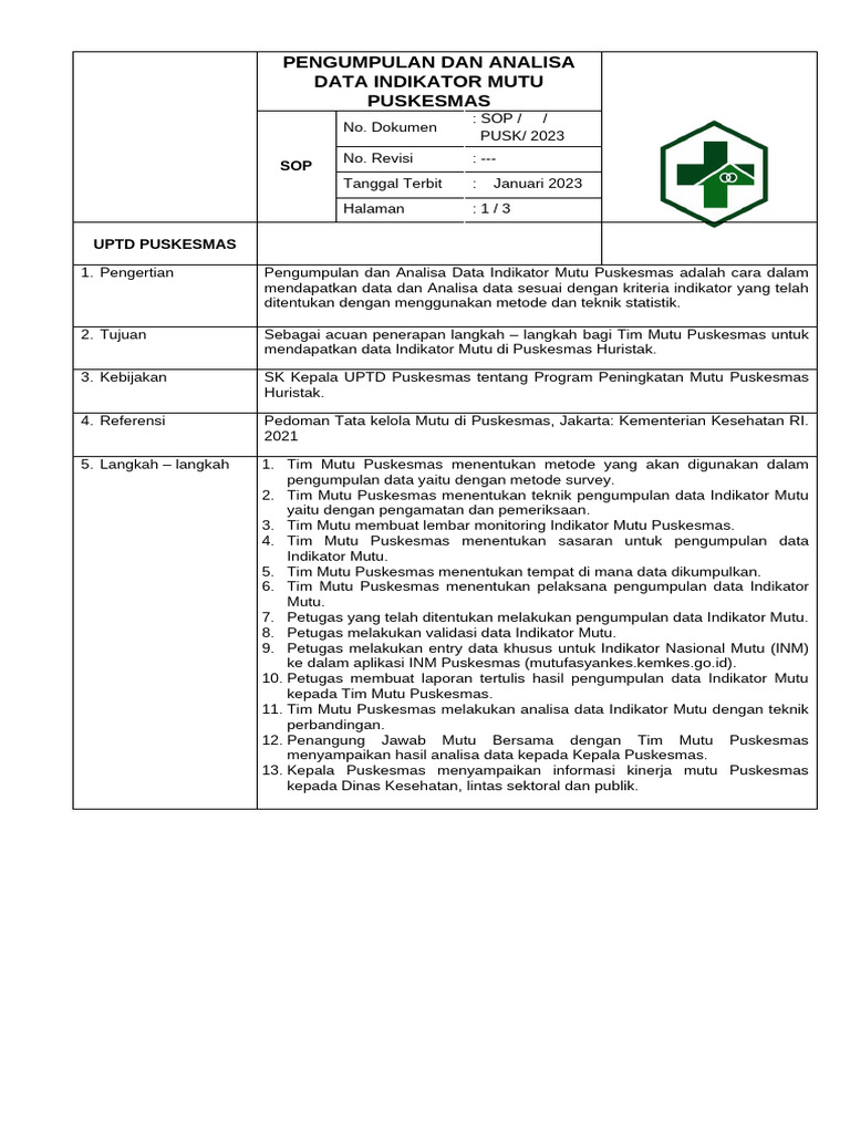 SOP Pengumpulan Data Indikator Mutu Scrib | PDF | Komputer