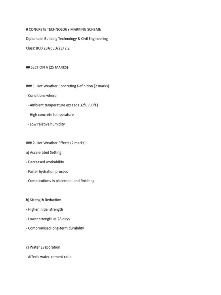 Concrete Technology Marking Scheme Guide | PDF | Concrete | Building ...