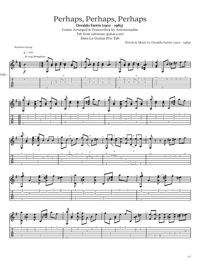 Guitar Tab for "Perhaps, Perhaps, Perhaps" | PDF | Guitar Family Instruments | Irish Musical ...