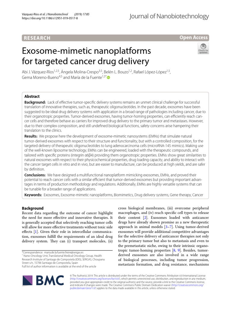 Exosome Mimetic Nanoplatforms For Targeted Cancer Drug Delivery | PDF ...