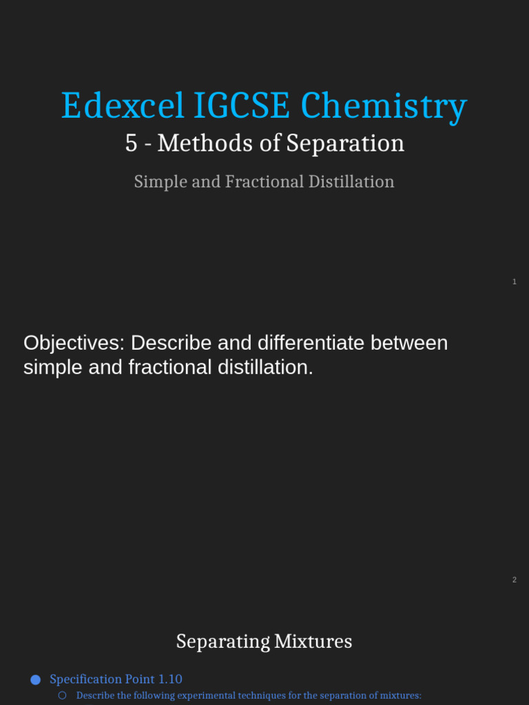 Igcse Chemistry Lecture 5 Methods Of Separation Pdf Distillation Filtration