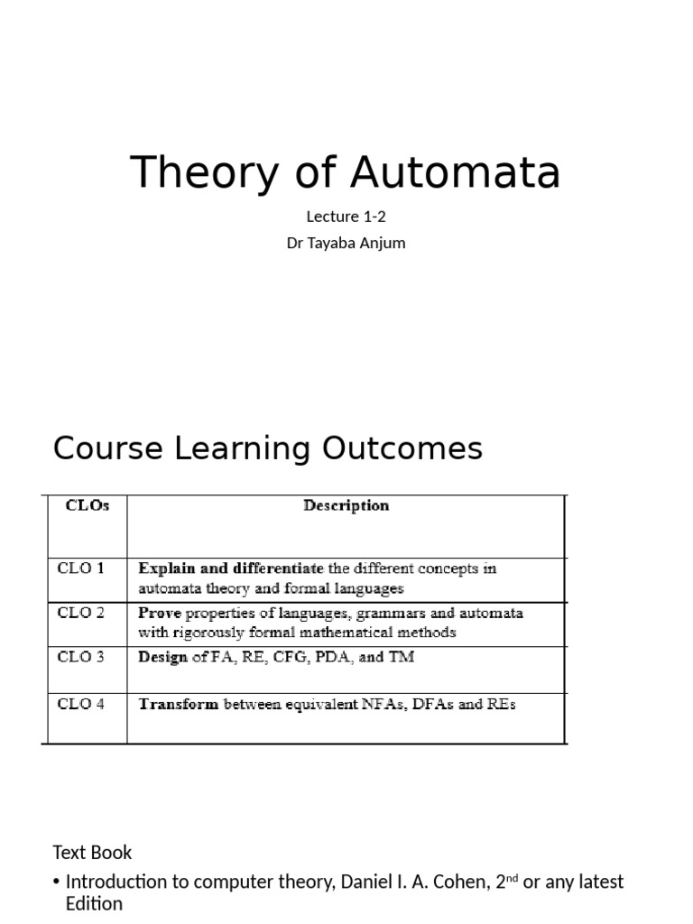Theory of Automata-Lec 1-2 | PDF | Foreign Language Studies | Computers