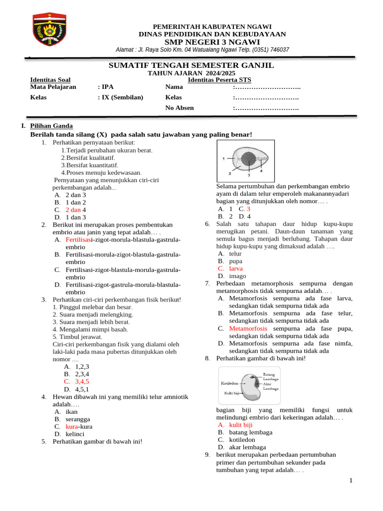 Soal STS Ganjil Ipa Kelas 9 | PDF | Seni & Disiplin Bahasa | Sains & Matematika