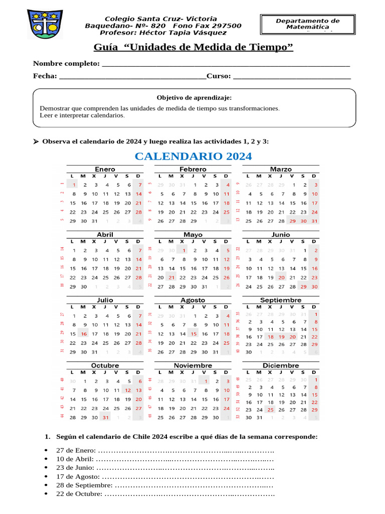 Guia Unidades de medida de tiempo | PDF | Reloj