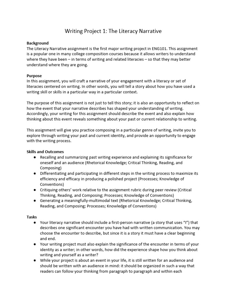 wp1 The Literacy Narrative | PDF | Narrative | Literacy