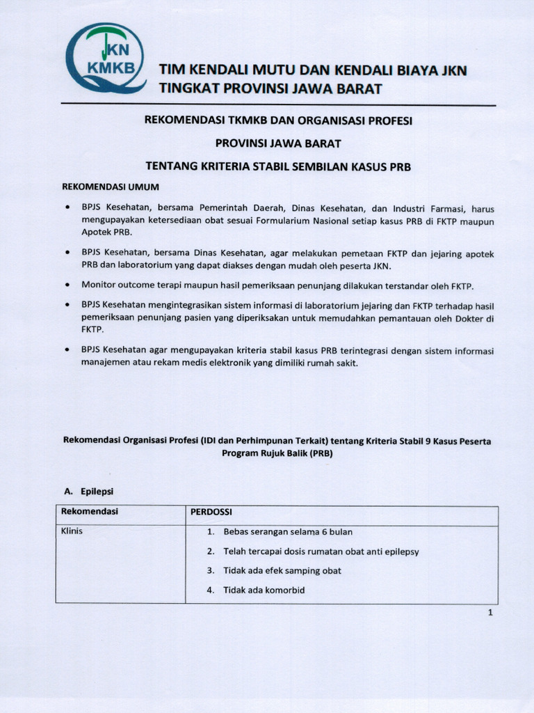 Rekomendasi TKMKB Kriteria Stabil 9 Kasus PRB 17 Maret 2021 | PDF