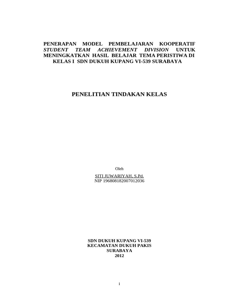 Halaman Judul, Abstrak, Pengesahan PTK | PDF | Karier & Perkembangan ...