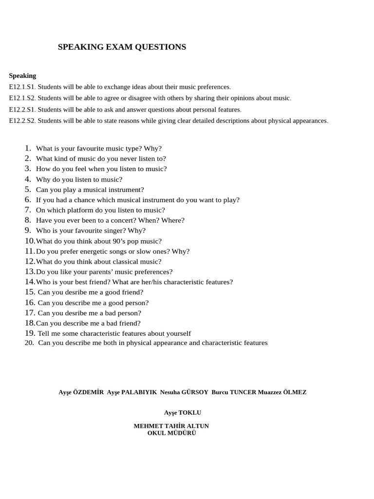 Speaking Exam Questions-12 | PDF