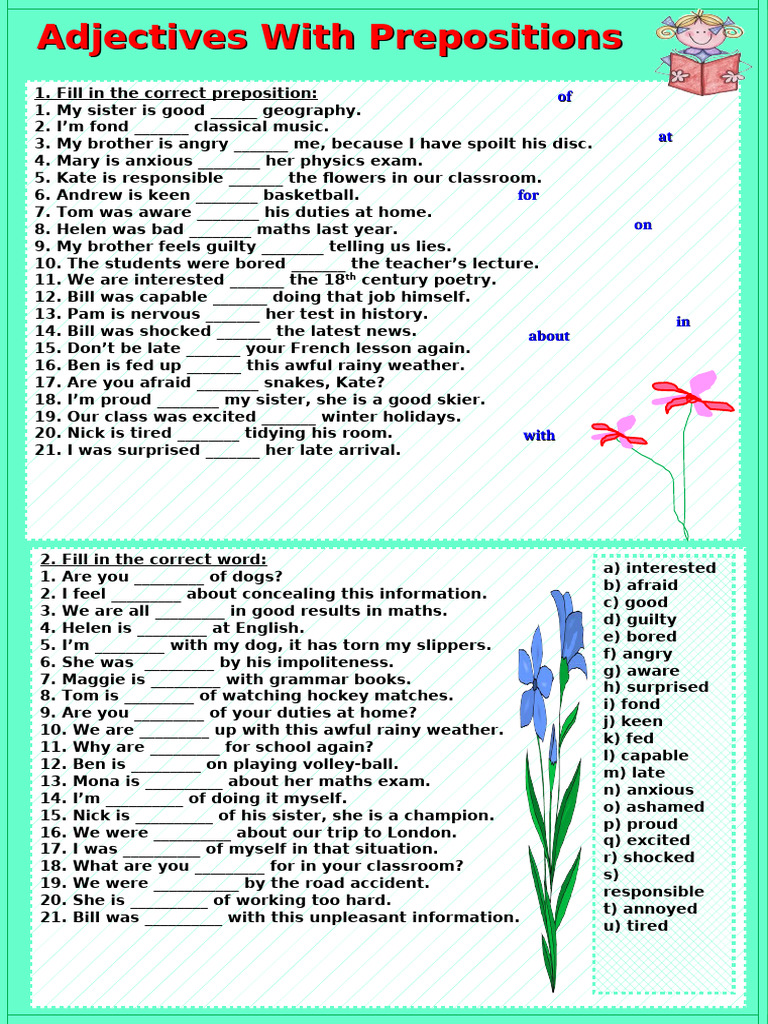 Adjectives With Prepositions - 51574 | PDF