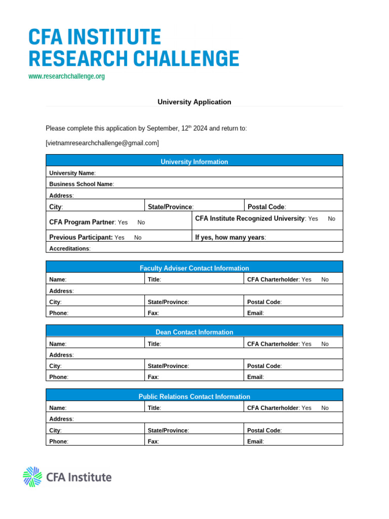 CFA RC - University Participant Form | PDF
