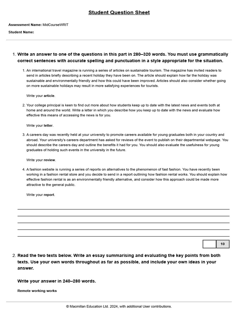 StudentQuestionSheet WRITING | PDF | Human Communication | Communication