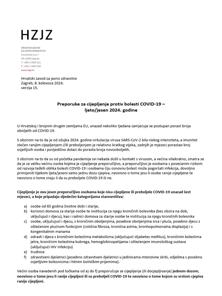 Preporuke Za COVID 19 Cijepljenje Verzija 15b | PDF