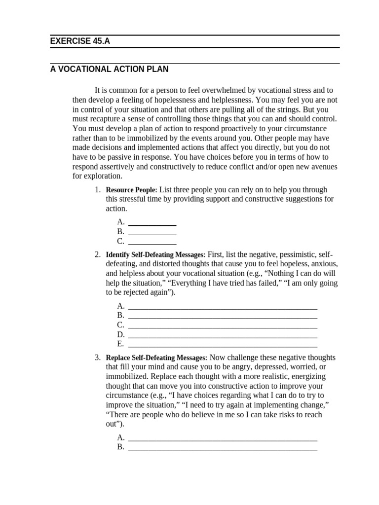 Exercise 45.a - A Vocational Action Plan | PDF | Thought | Cognitive ...