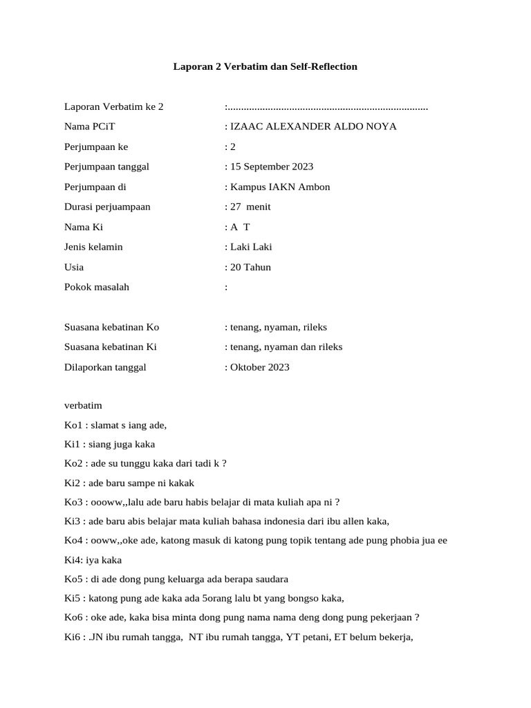 Laporan 2 Verbatim Dan Self | PDF | Griya & Taman
