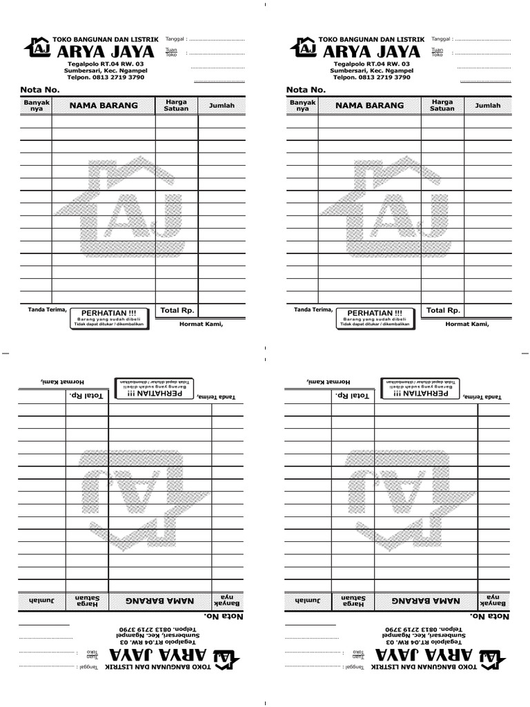 Nota Toko Bangunan 1 Per 4 | PDF