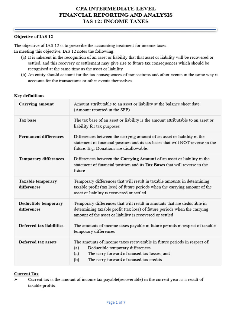 IAS 12 Incomes Taxes Notes | PDF | Deferred Tax | Taxes